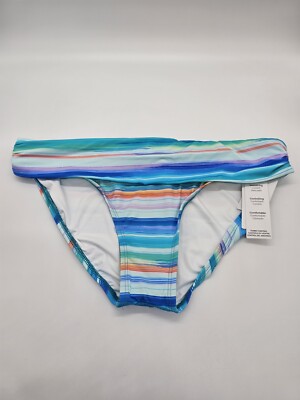 Jantzen Fold-Over Melted Stripe Hipster Bikini Bottoms, Blue/Multi, Sz ...