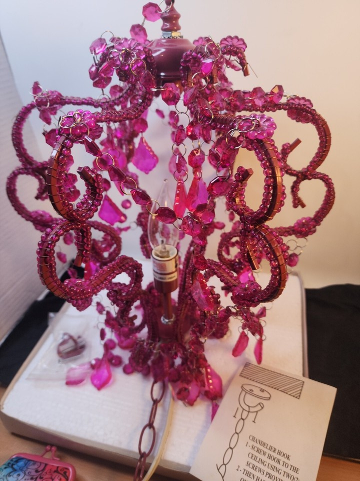 Beaded Single Light Chandelier Hot Pink FuchsiaTeardrops Prisms & Chain ...