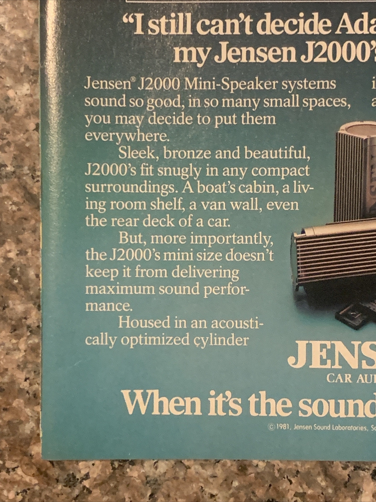 1981 Jensen J2000 Car Mini Speaker System VTG 1980s PRINT AD Sound ...