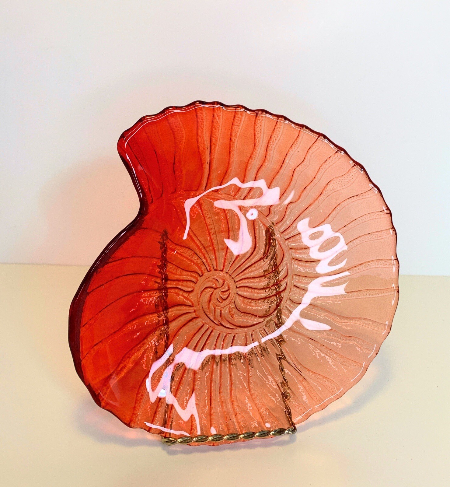 Gradient Red Nautilus Shell Design Decorative Glass Trinket Dish 7 ...