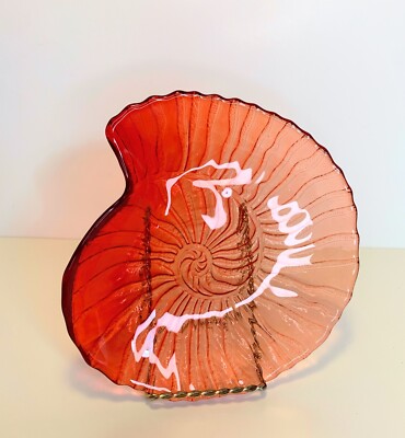 Gradient Red Nautilus Shell Design Decorative Glass Trinket Dish 7 ...