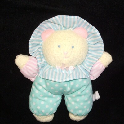 Vtg Kids Gifts Blue Yellow Stripe Dot Bear Clown Ruffle Rattle Plush ...