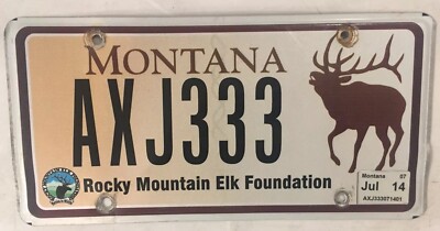 MT WILDLIFE ELK license plate 333 Triple National Park Hunter Hunting ...
