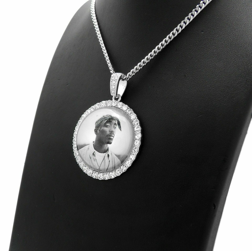 Hip Hop Iced 2Pac Picture Frame Pendant & 18"~ 24" Box Cuban Rope Chain ...