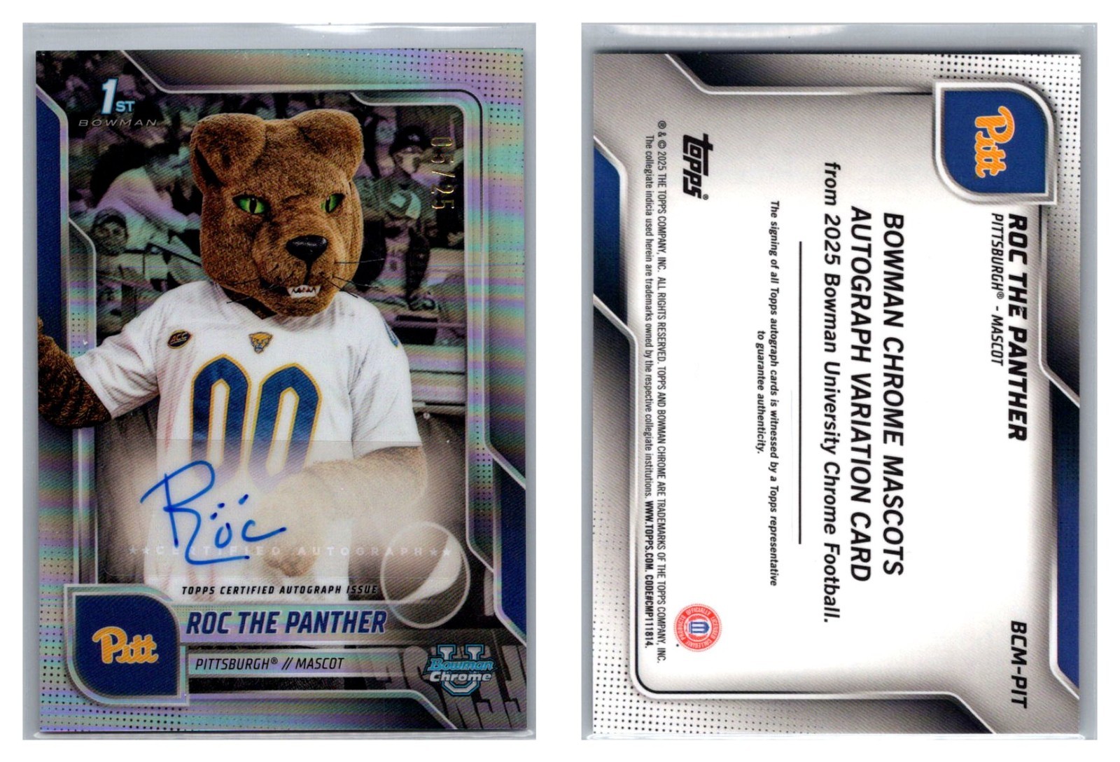 Pittsburgh Roc The Panther 2025 Bowman U Chrome Mascots Refractor Auto ...