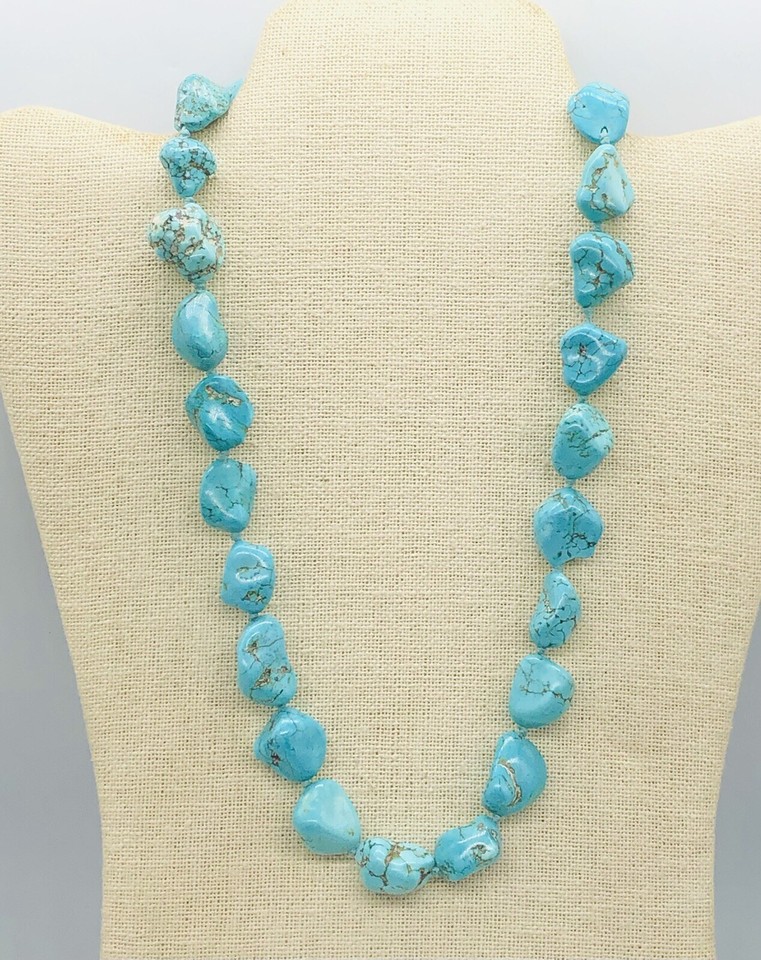 VTG Native American Blue Turquoise Nuggets Hand Knot Necklace 20” - 91g ...