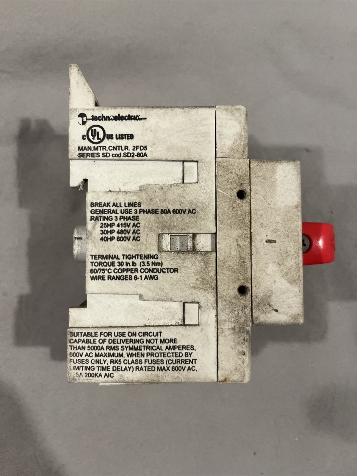 TECHNOELECTRIC SWITCH p# SD2-080-RR 3-Pole 3 Phase 100A | eBay