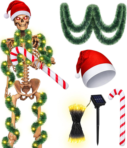 Christmas 12 Ft Skeleton Santa Outfit Accessory Santa Hat Tinsel ...
