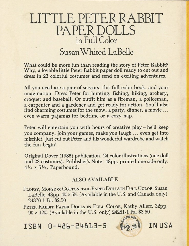 Dover Little Peter Rabbit Paper Doll Book Susan WhitedLaBelle ...