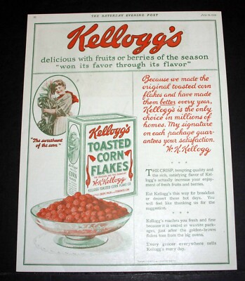1919 OLD MAGAZINE PRINT AD, KELLOGG'S CORN FLAKES, ARE DELICIOUS WITH ...