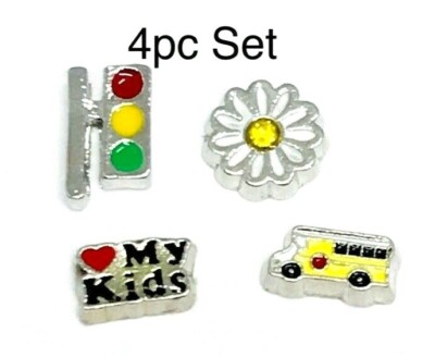 Floating Charms Bus Driver School Bus Love My Kids fit Glass Locket 4pc ...