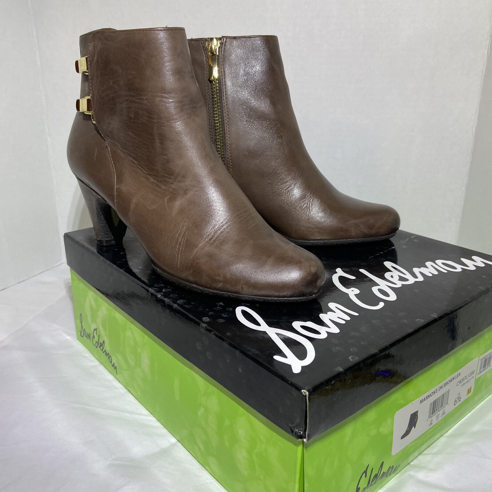 NIB Sam Edelman Marmont Ankle Boots 6.5 Brown Leather Shoes Gold ...