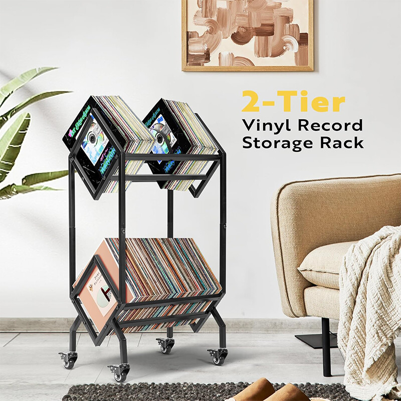 Mobile Vinyl Record Storage Rack Stand 160-200 LP Record Album Book ...