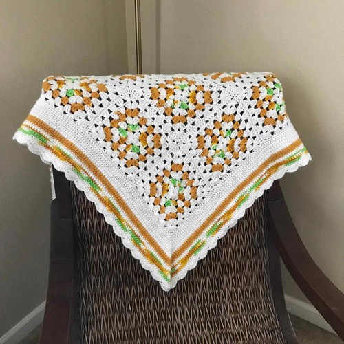 Knitted Handmade Knitted Blanket Throw Crochet White Mustard Triangle ...