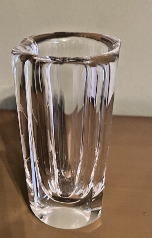 ORREFORS Vintage 1950s/60s Etched Birds Square 4” Mini Bud Vase, Pre ...