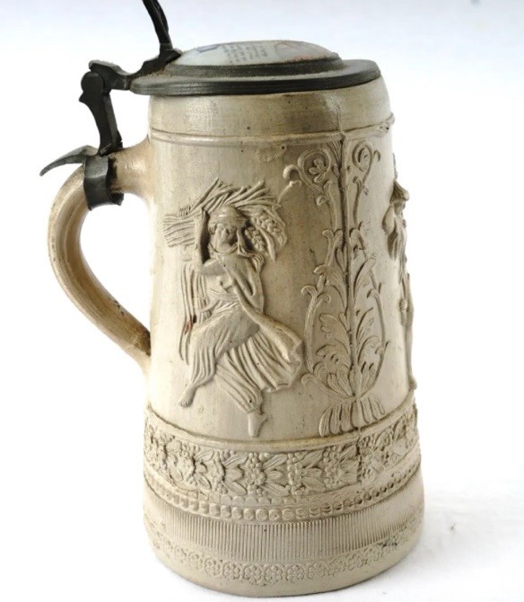 Antique German Beer Stein Relief Salt Glaze Pottery Porcelain Insert ...