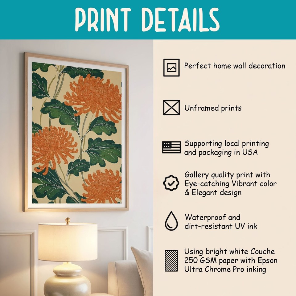 Colorful Art Deco Floral Wall Art | Abstract Maximalist Flower Print | eBay