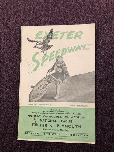 Speedway programme Exeter v Plymouth 30th August 1948 | eBay UK