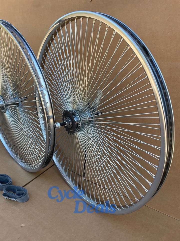 26" Chrome 140 Wheels White Wall Arrow Tires Tubes Set CRUISER LOWRIDER ...