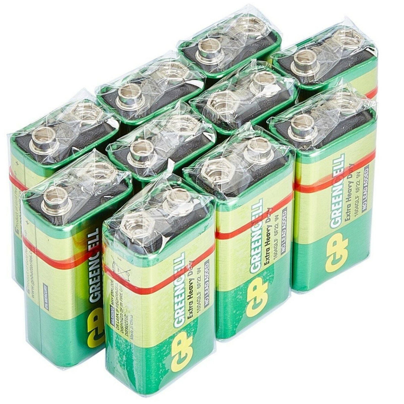 GP Green Cell 9V Batteries MN1604 6LR61 PP3 BLOCK 6F22 EXTRA HEAVY DUTY ...