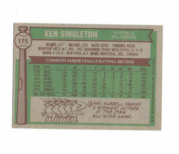 Ken Singleton Baltimore Orioles OF #175 Topps 1976 #Baseball Card | eBay