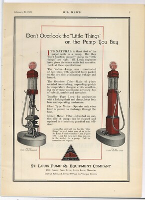 1923 St. Louis Pump & Equipment Co. Ad: Visible Gas Pump w & w/o Casing ...