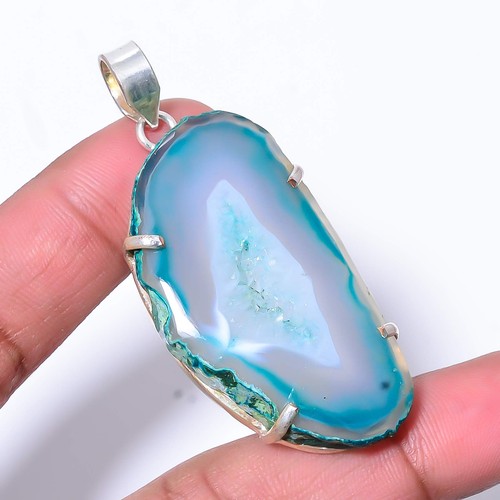 Ocean Blue Solar Eye Quartz Drusy 925 Sterling Silver Pendant 2.34 ...