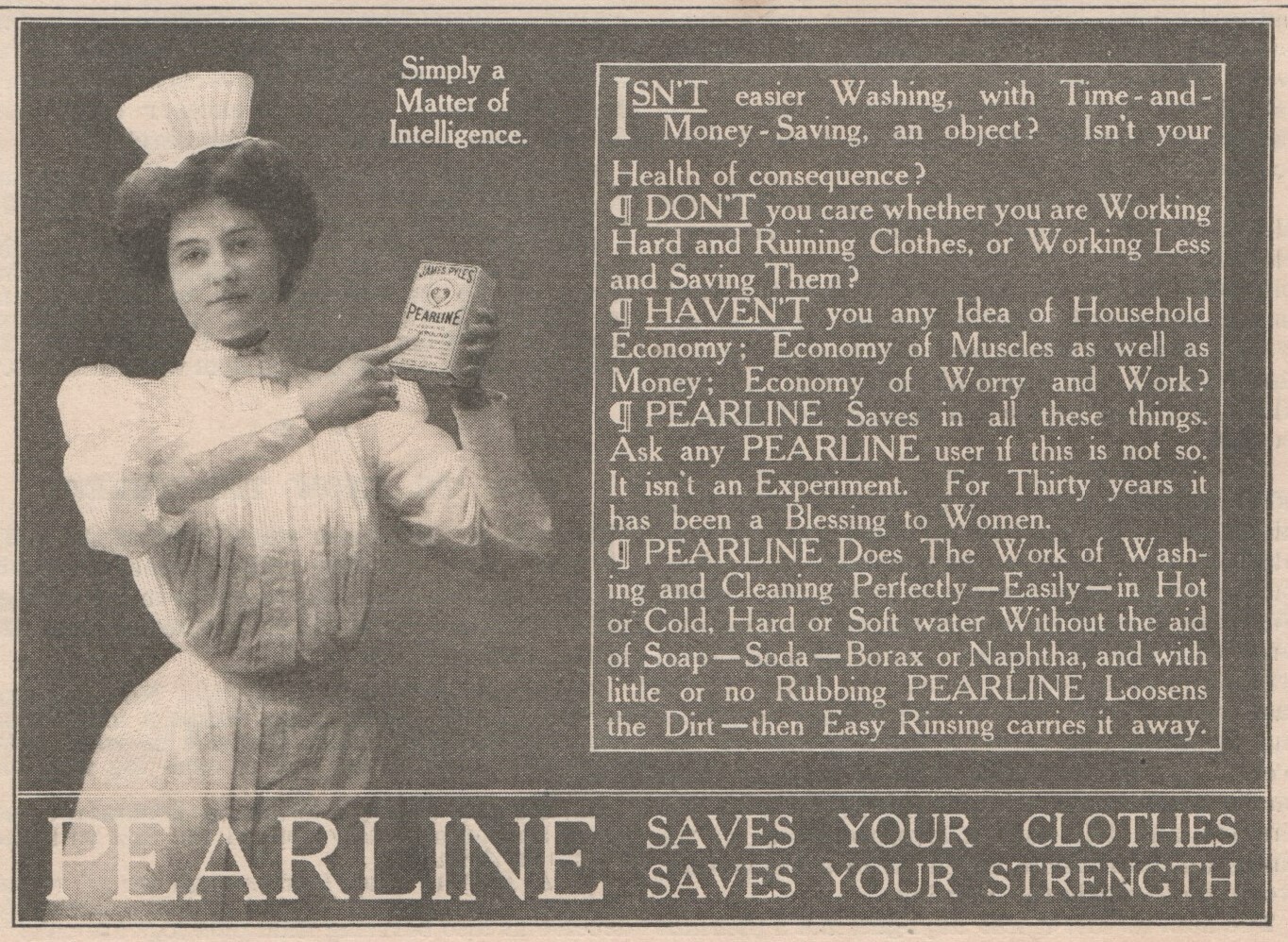 Pearline Detergent Soap Clothing Maid Holding Container 1908 Antique ...
