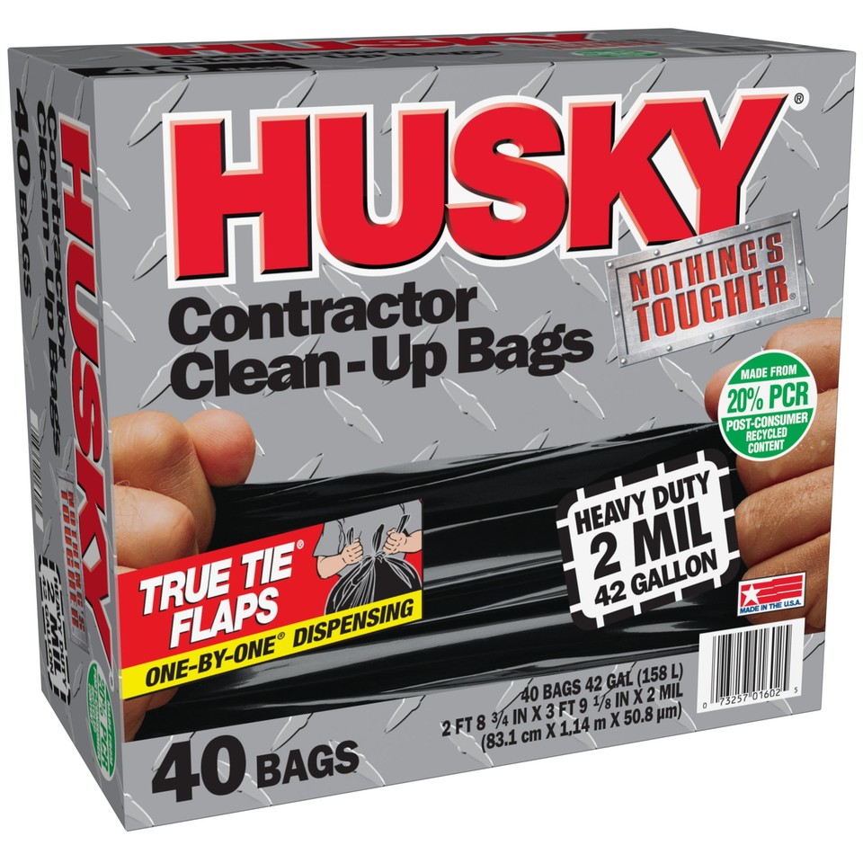 Husky Heavy Duty Contractor Black Bags, 42 Gallon, 40 Bags, 2 Mil (20% ...