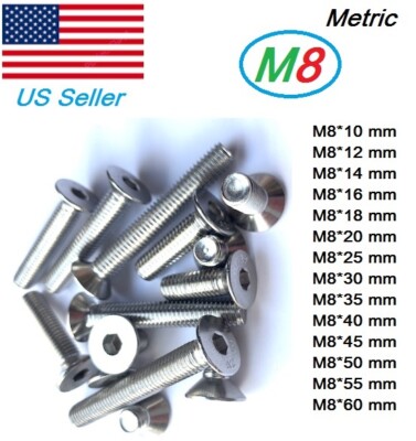 M8x1.25 metric 10mm to 60mm Hex bolt Flat head Stainless Steel ...
