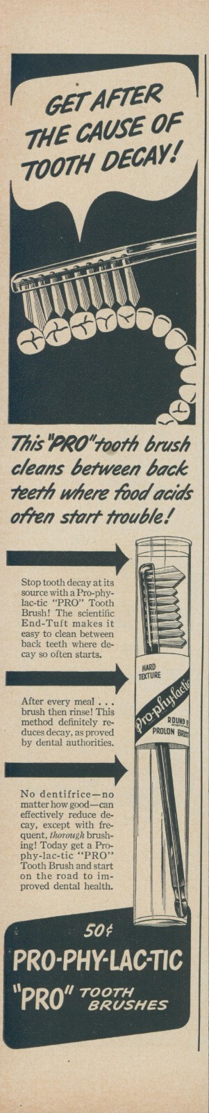 1950 Pro Phy Lac Tic Tooth Brush End Tuft Teeth Dental Health Vtg Print ...