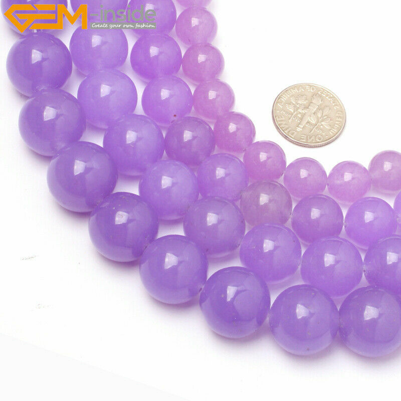 Light Purple Jade Round Gemstone Smooth Loose Bead For Jewelry Making ...