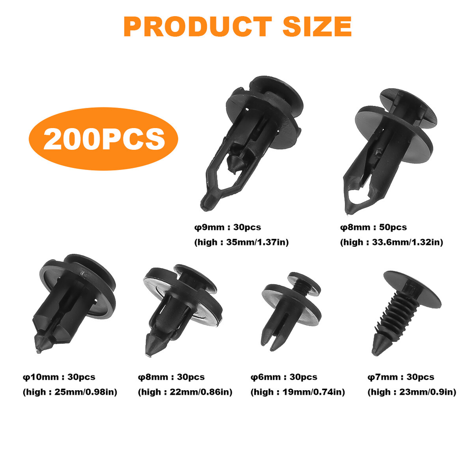 200Pcs Bumper Clips Retainer Auto Car Rivets Fastener Fender Push Pin ...