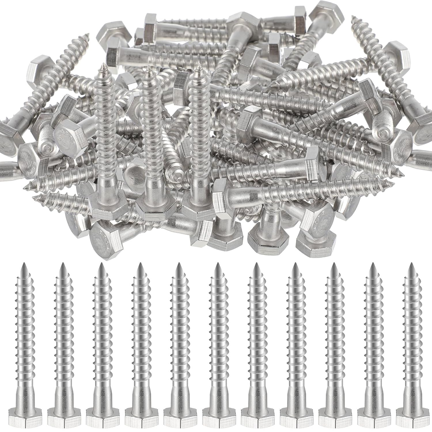 100 Pcs 1/4" X 2" Hex Head Lag Screws 304 Stainless Steel Lag Bolts ...