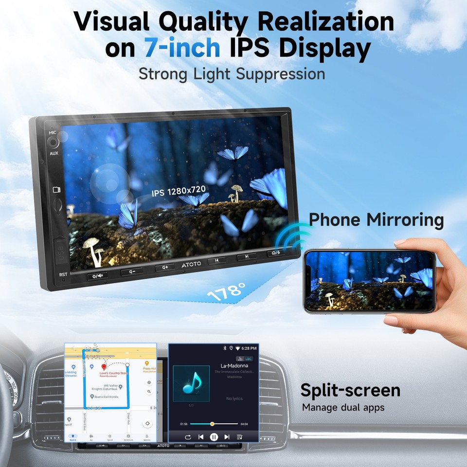 ATOTO 7IN Android 2DIN Car Stereo Bluetooth GPS Radio Wireless Android ...