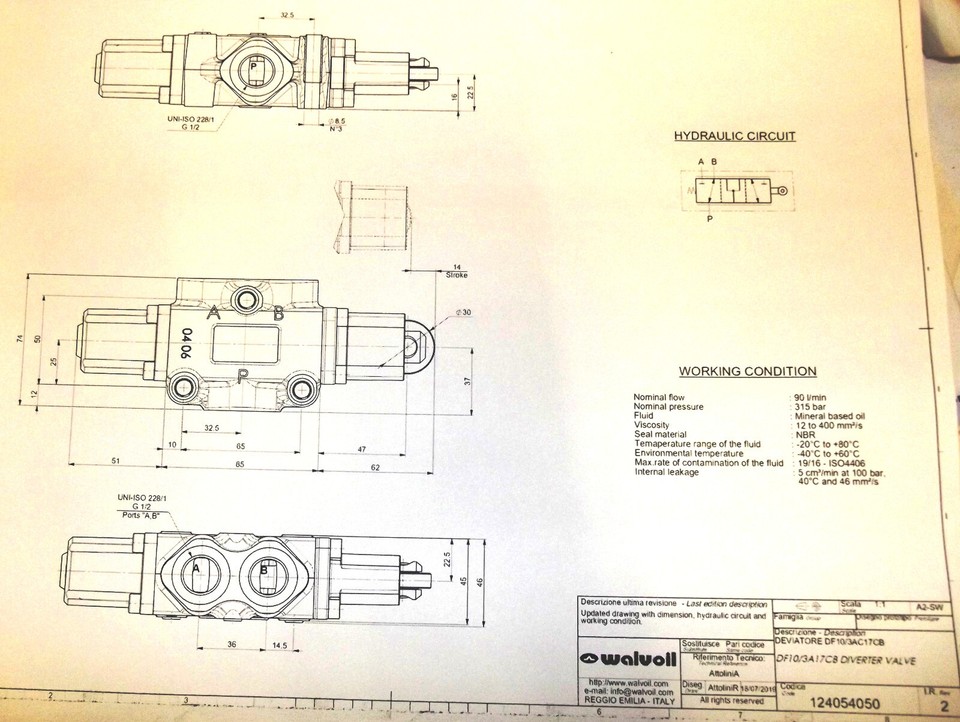 Walvoil FP124050004 Manual Spool Diverter Valve 1/2 ISO Ports Roller ...