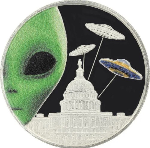 1 Oz Colorized 👽 Alien Head and UFO .999 Fine Silver Round Flying ...