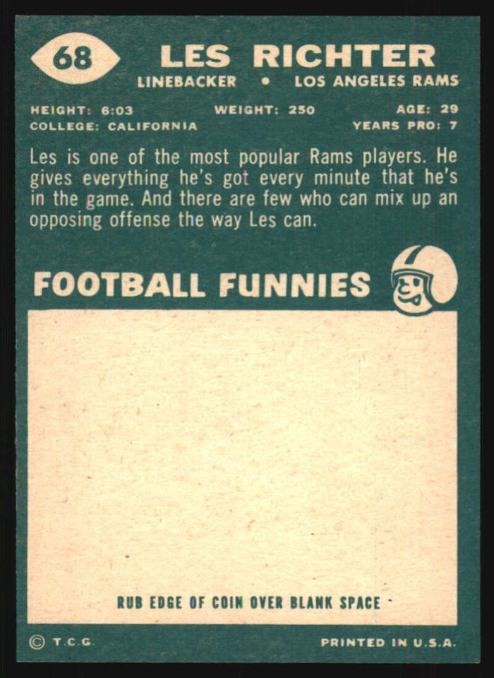 1960 Topps #68 Les Richter EXMT/EXMT+ Rams 569871 | eBay