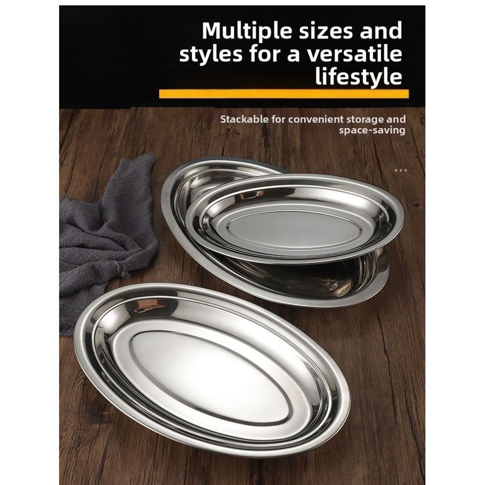 Stainless Steel Fish Platter Deep Oval Design Non-slip Base Rust ...
