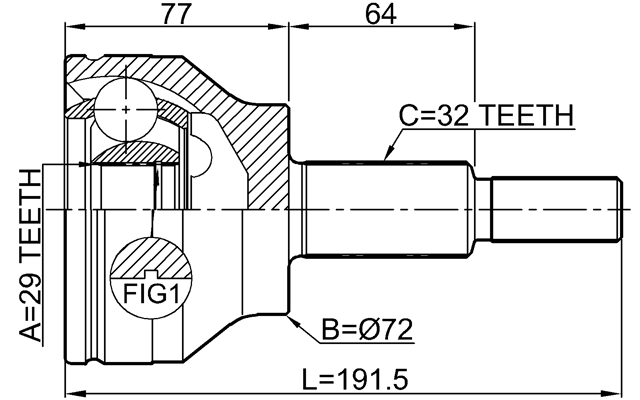 Outer Cv Joint 29X72X32 Febest 2010-WD14F OEM 52124713AC | eBay
