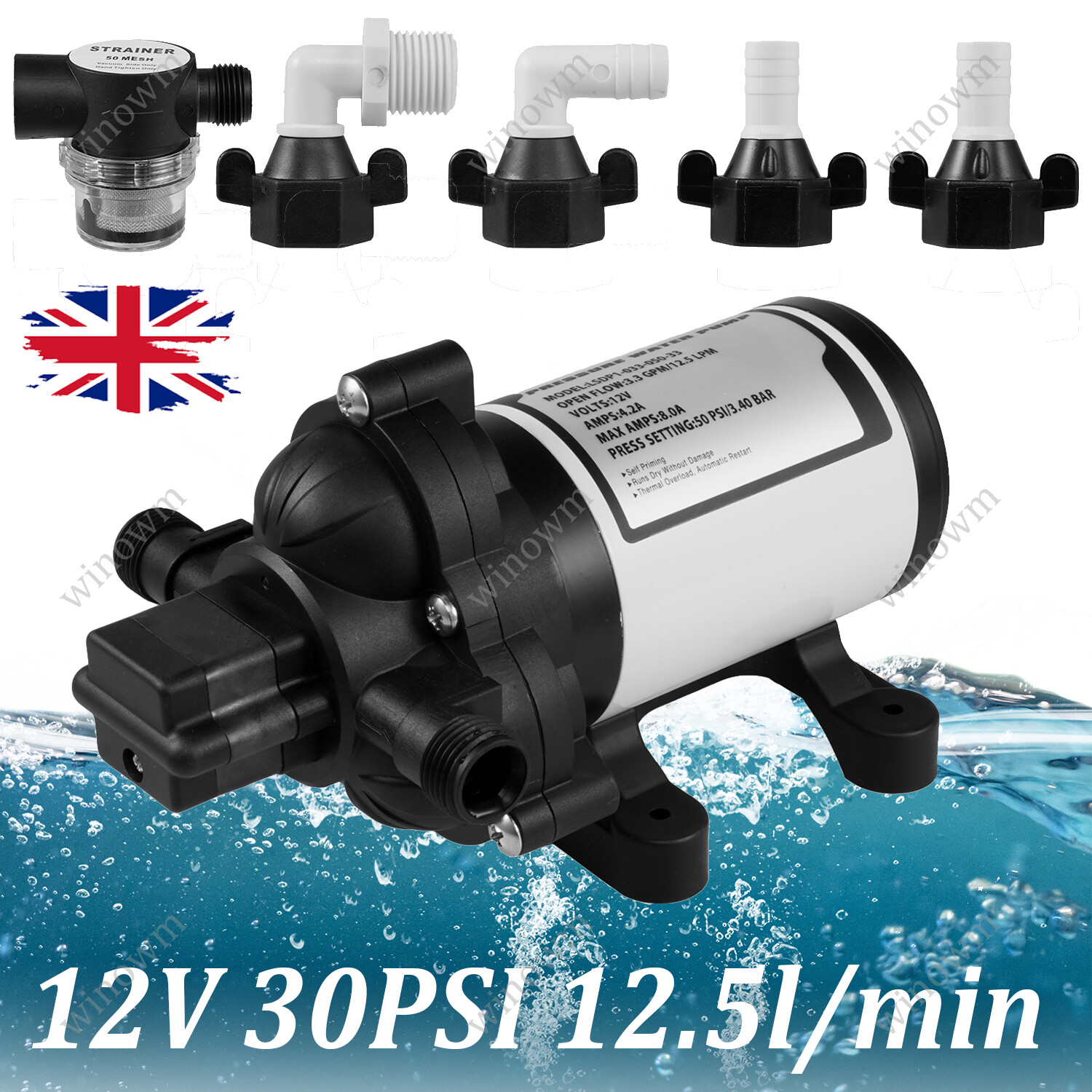 12V 30 PSI 12.5l/min WATER PUMP MOTORHOME/CARAVAN/BOAT/RV/CATERING ...