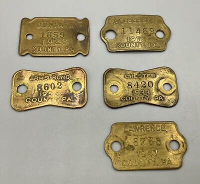 5 Vtg Brass Lot Dog Tag License Tax Registration Token Pennsylvania lot ...