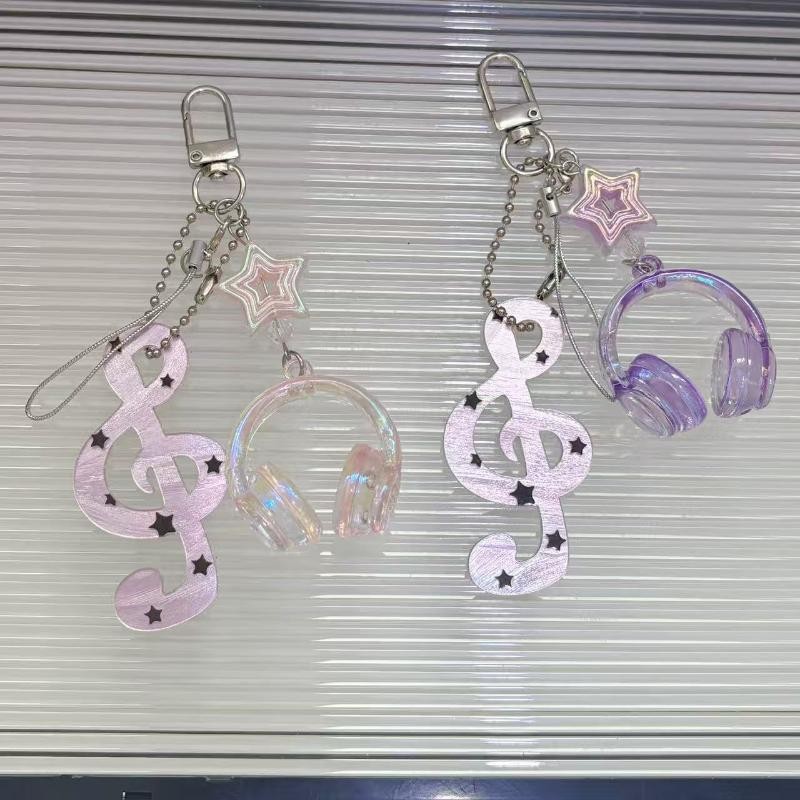 1Pcs Y2K Musical Notes Star Earphone Beaded Keychain Mini Headset ...
