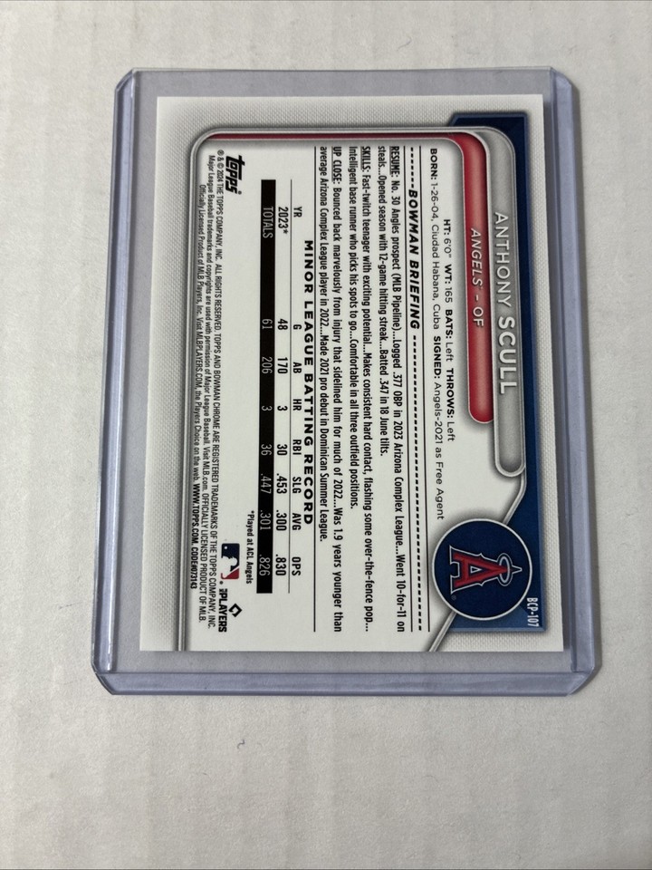 2024 Bowman - Chrome Prospects Anthony Scull #BCP-107 Yellow Refractor ...