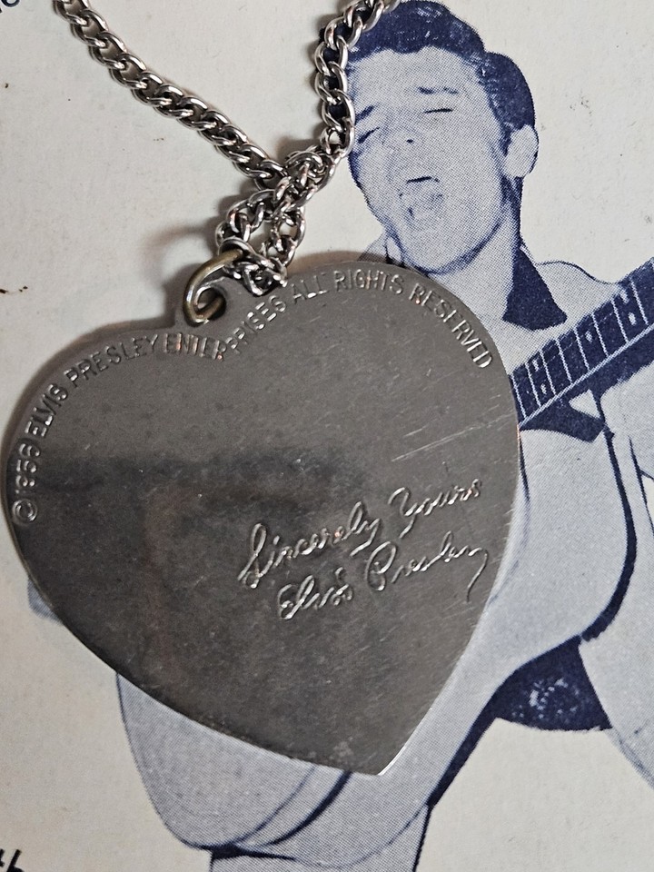 Vintage Elvis Presley Engraved Love Me Tender Heart Shaped Necklace ...