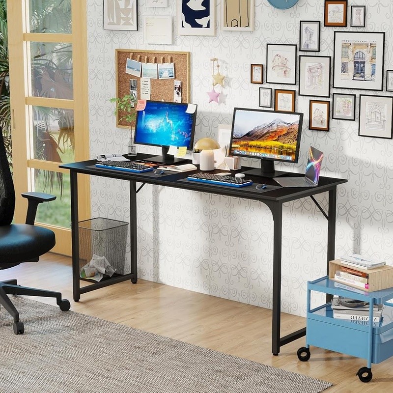 Modern Computer Desk Sturdy Metal Frame Small Workspace Adjustable ...