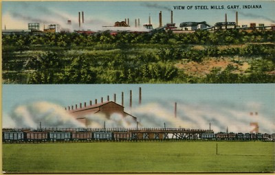 Multi Dual View Steel Mills Train Railroad RR Gary Indiana IN Postcard ...