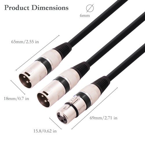 XLR Splitter Cable 3 Pin Female To Dual Male Noiseless Low Loss XLR Y ...