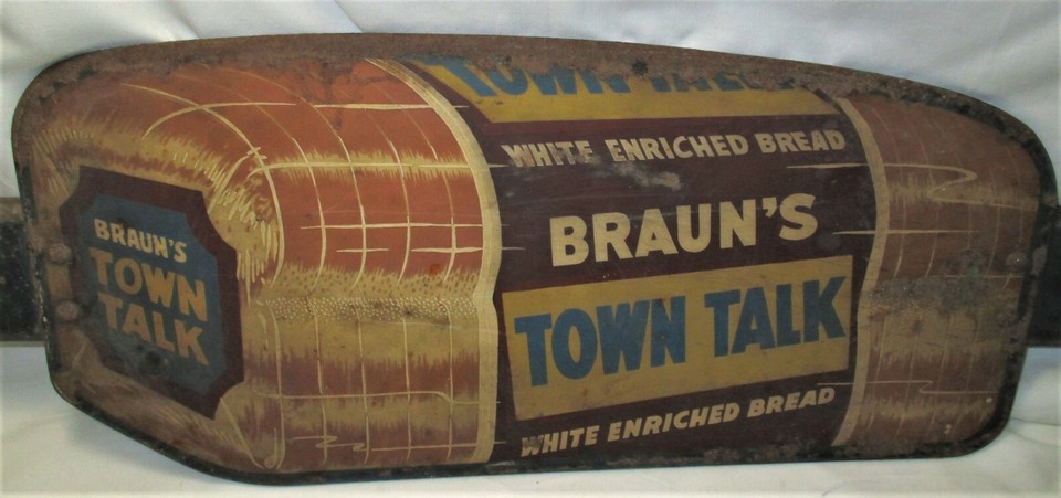 ANTIQUE BRAUN'S TOWN TALK BREAD COUNTRY BAKERY KITCHEN STORE DOOR PUSH ...