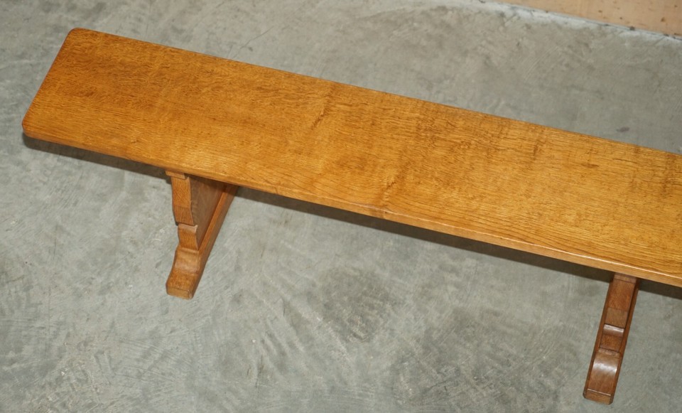 PAIR OF VINTAGE ADZED ROBERT MOUSEMAN THOMPSON DINING ROOM TABLE PEW ...